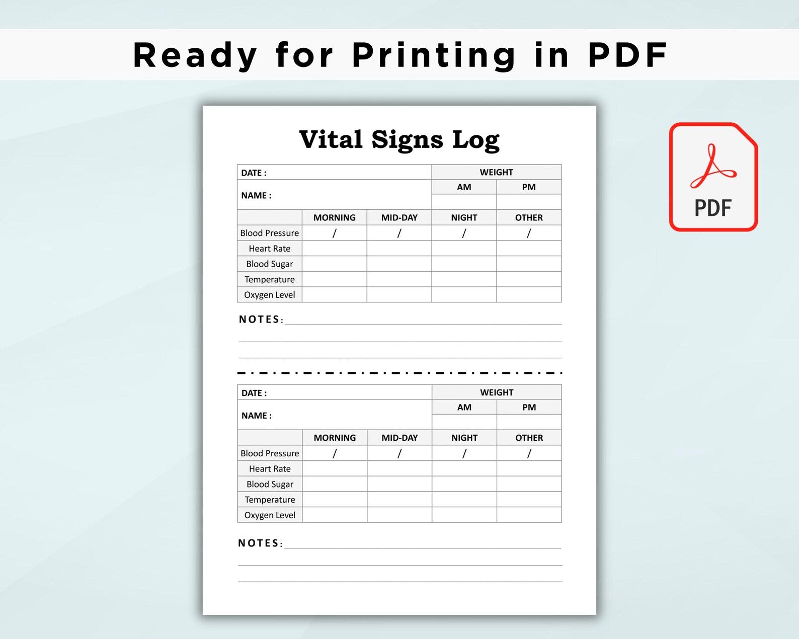 Vital Signs Log. Daily Vital Signs Tracker for Nurse. Vital Sign Sheet ...