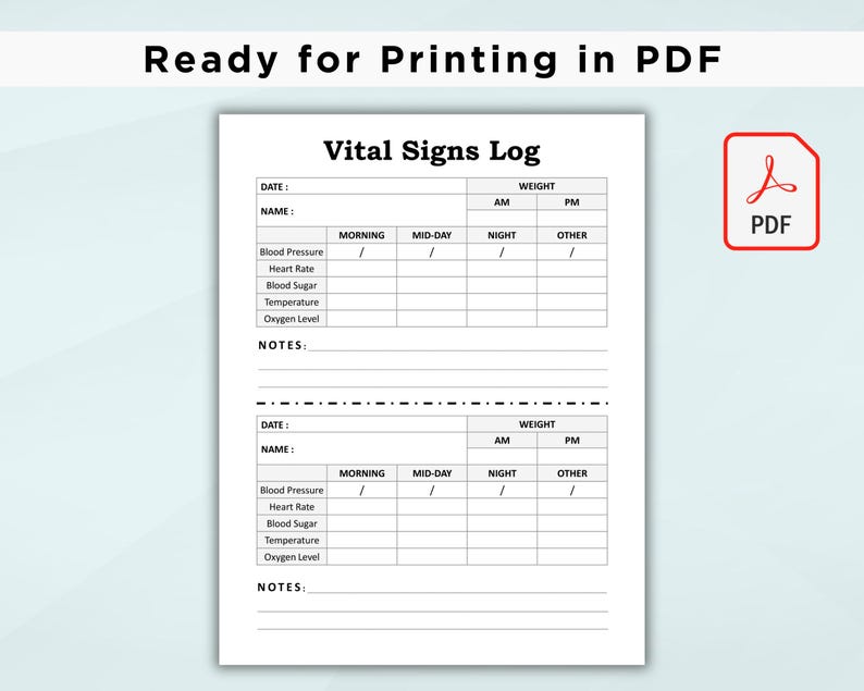 Vital Signs Log. Daily Vital Signs Tracker for Nurse. Vital Sign Sheet ...