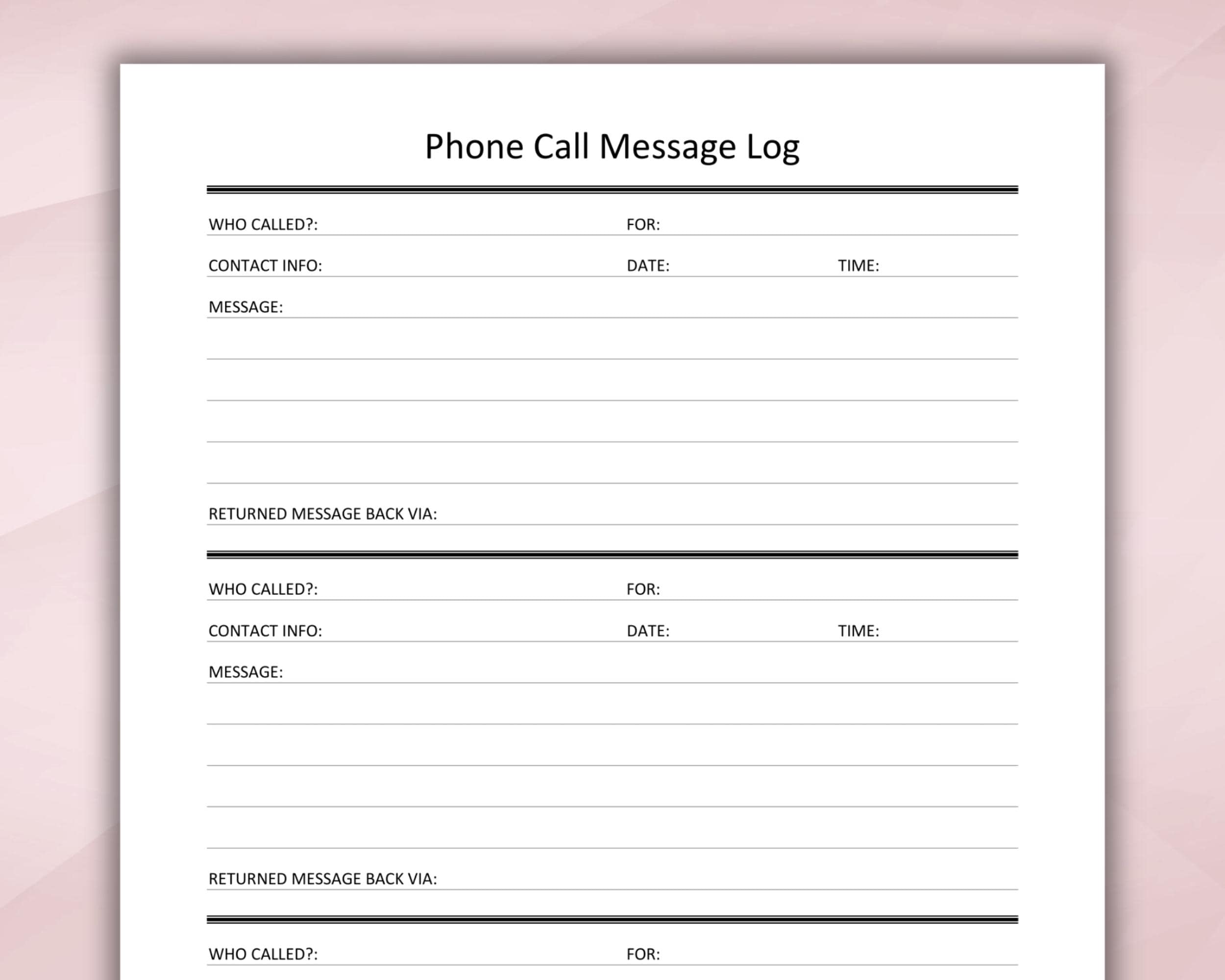 Editable Phone Call Message Log. Printable Message Log. Communication ...