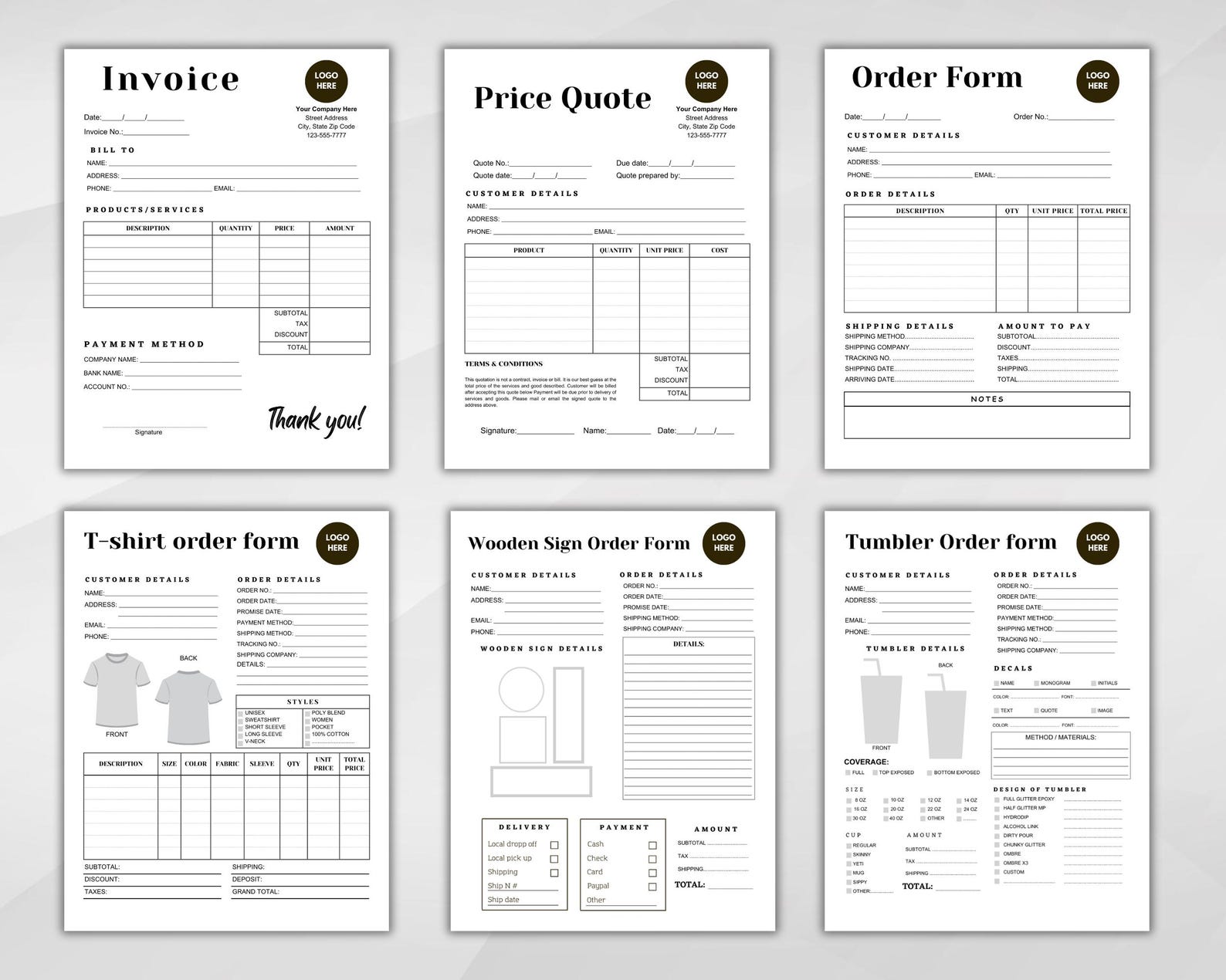 Editable Order Forms Bundle. Printable Small Business Form. Invoice Template. T-shirt Order Form ...