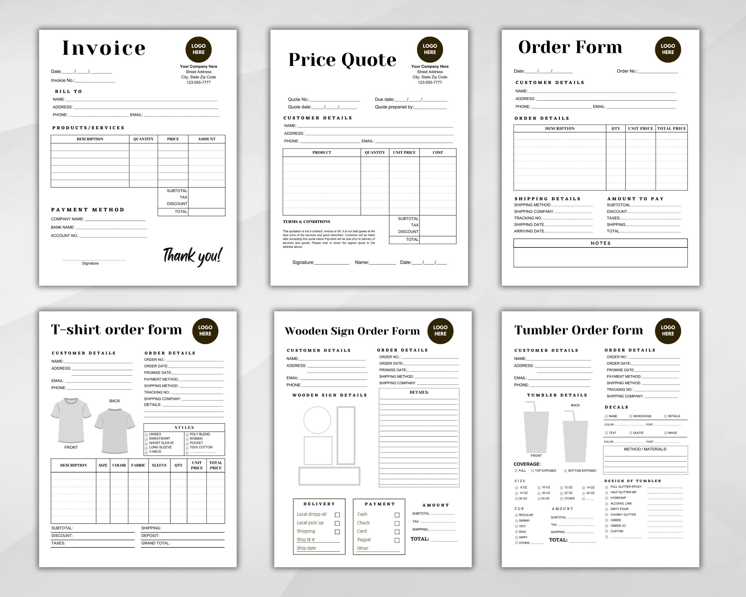 Editable Order Forms Bundle. Printable Small Business Form. Invoice ...