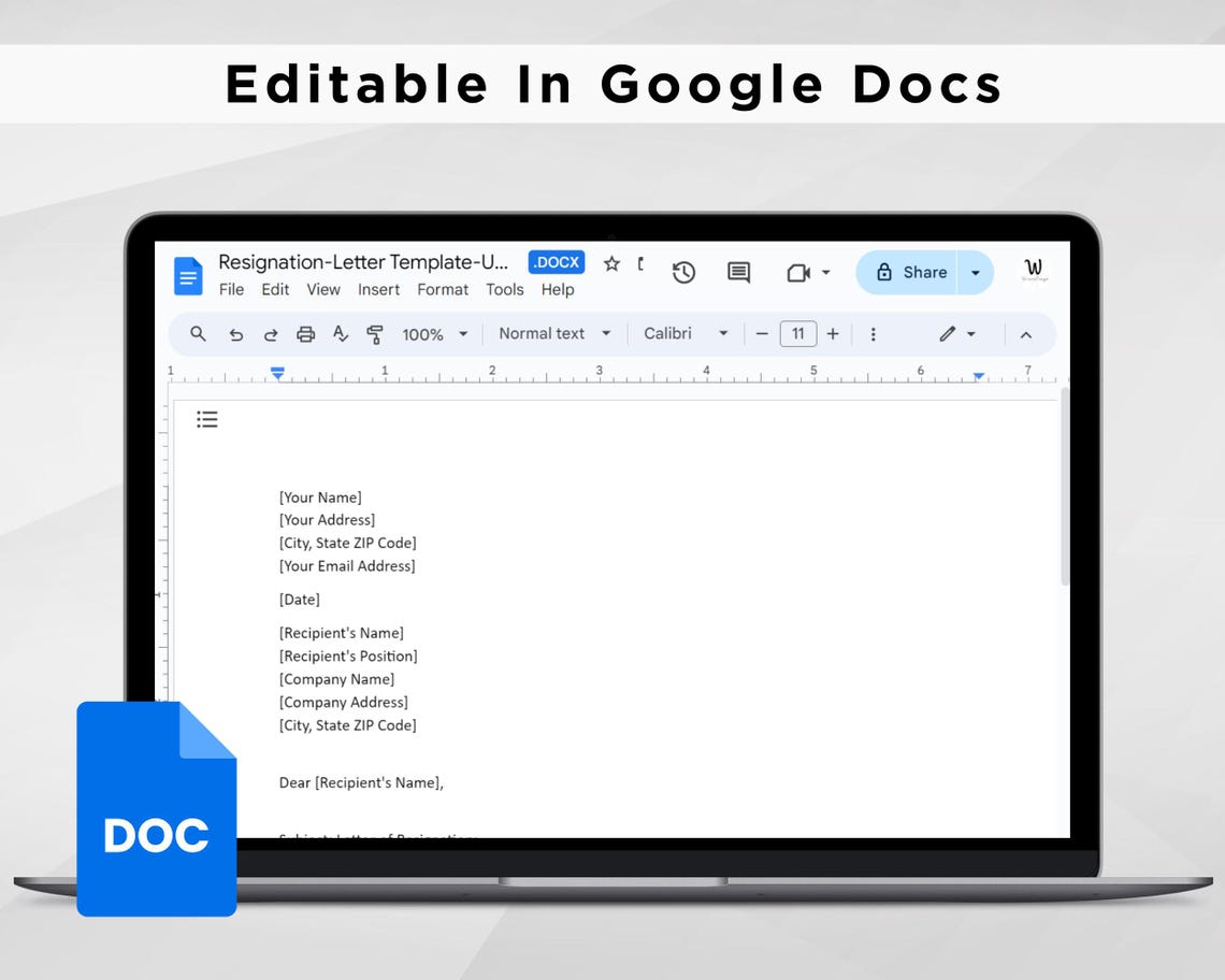 Professional Resignation Letter Template. Letter of Resignation ...