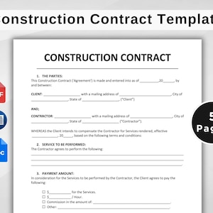 Construction Contract Form. Editable Construction Agreement Template ...