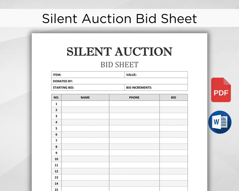 Editable Silent Auction Template. Silent Auction Bid Sheet. Silent ...