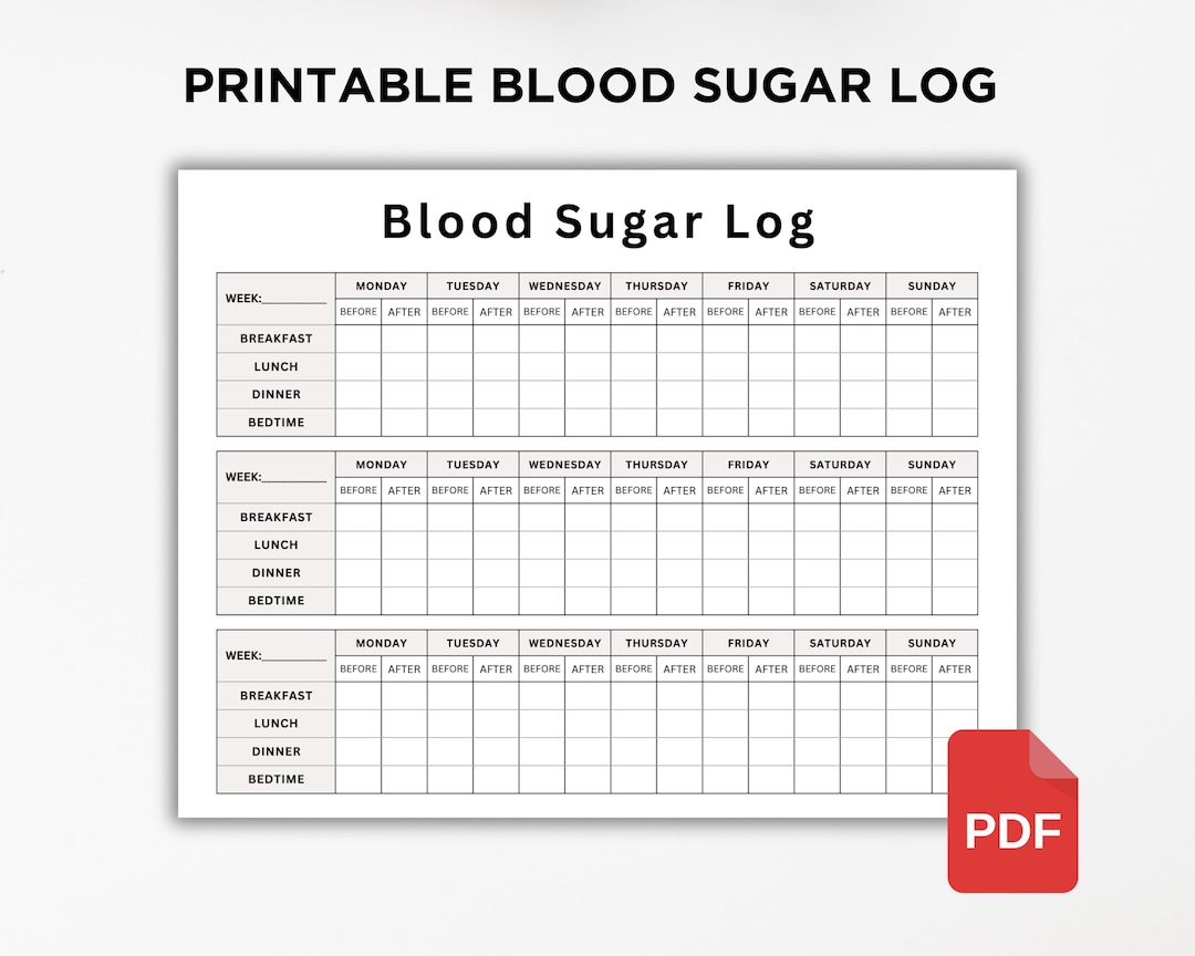 PRINTABLE Blood Sugar Tracker. Blood Glucose Tracker. Diabetic Log ...