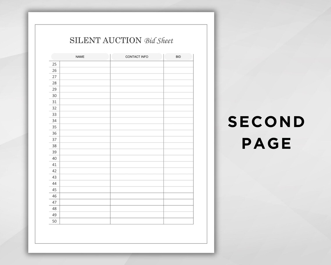 Editable Silent Auction Bid Sheet Template, Printable Auction Sign up ...