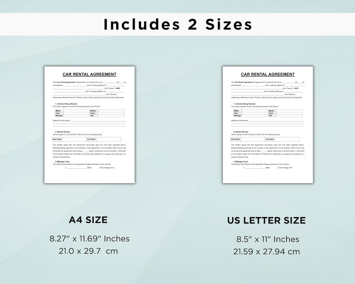 Car Rental Agreement Templates. Car Rental Contract. Printable Vehicle ...