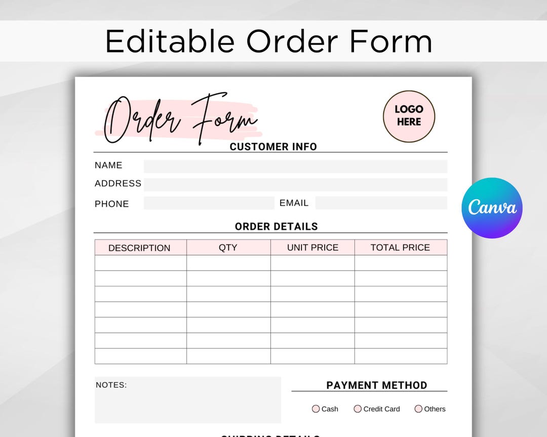 Order Form Template Small Business Editable | Order Forms | Custom ...