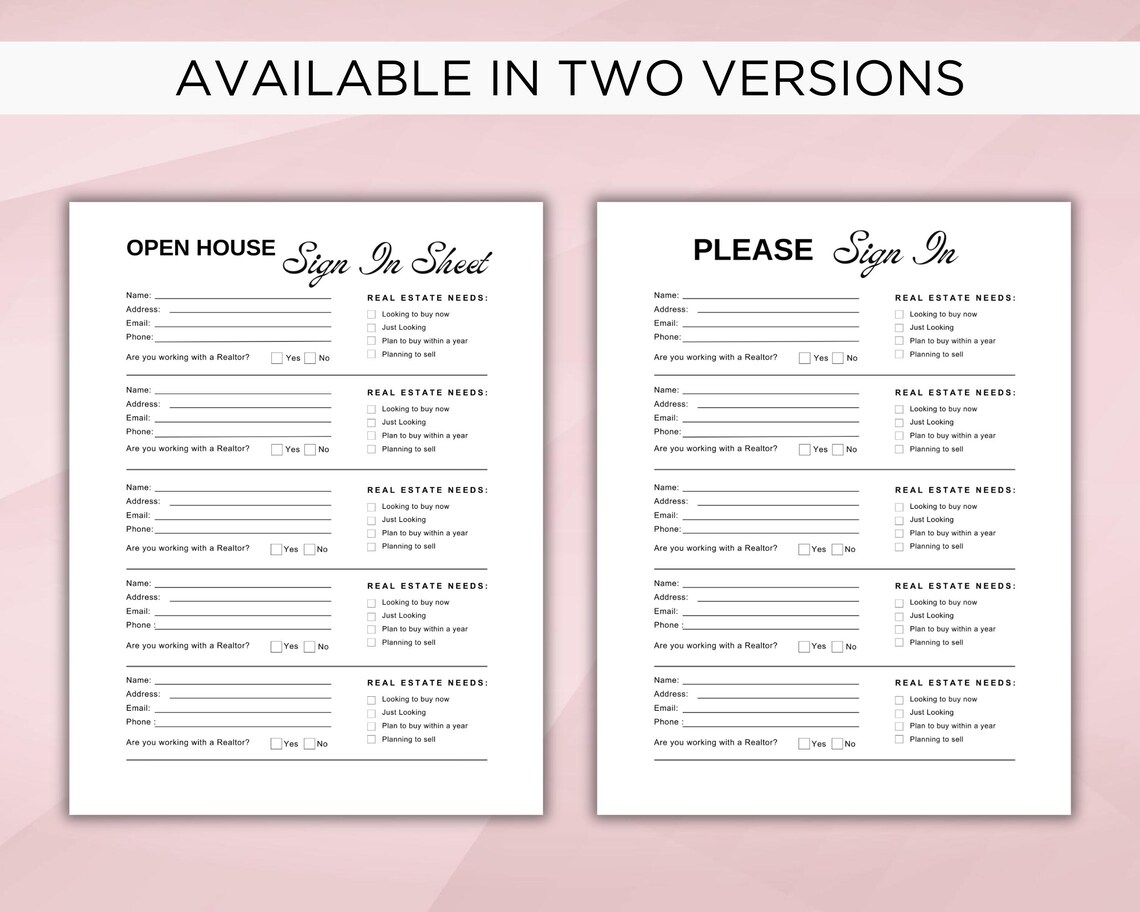 Open House Sign-in Sheets. Editable Real Estate Agent Marketing ...