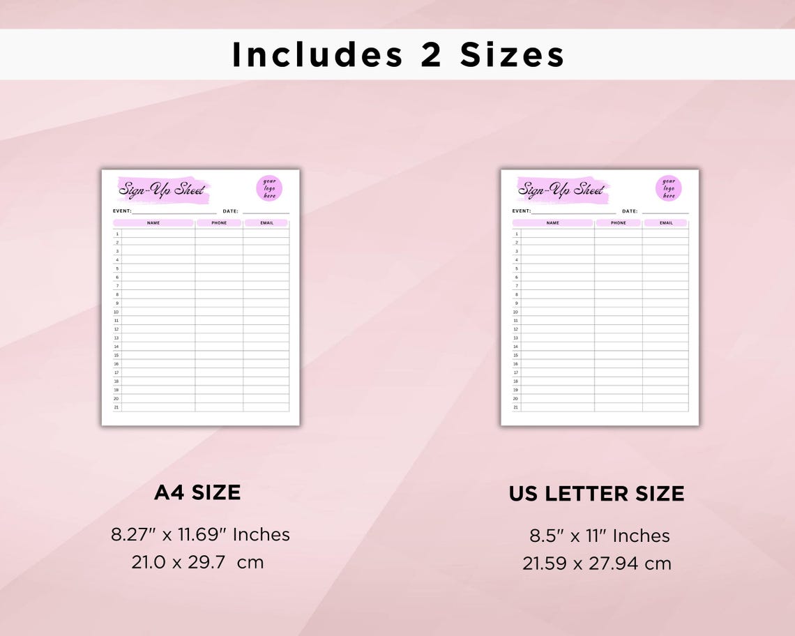 Editable Sign up Sheet Template. Printable Sign up Template. Sign up ...