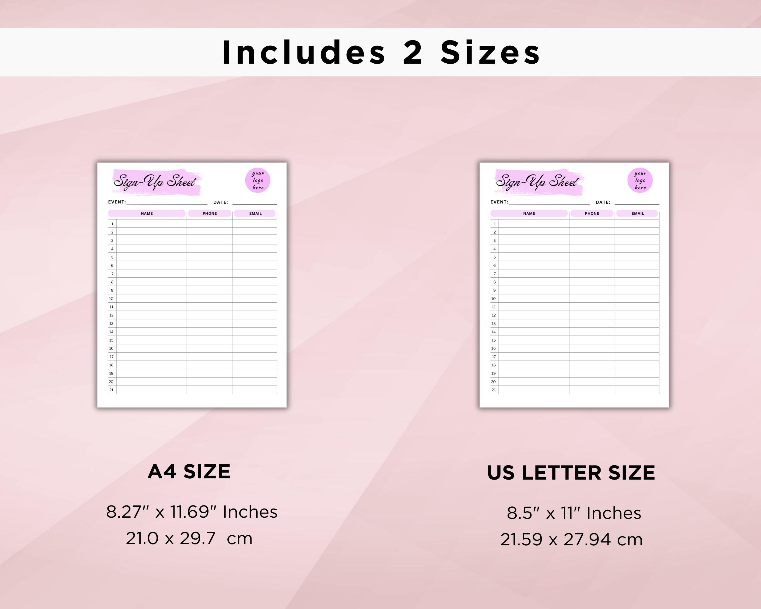 Editable Sign up Sheet Template. Printable Sign up Template. Sign up ...