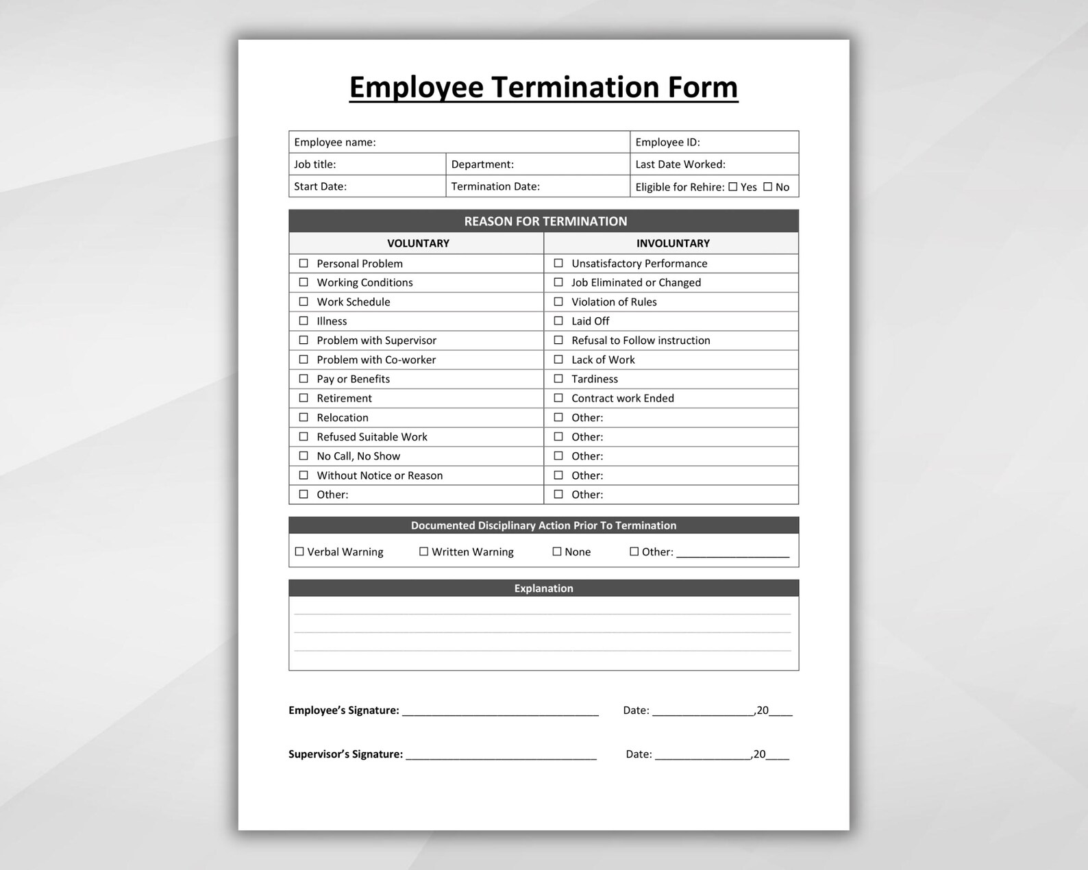 EDITABLE Employee Termination Form. Printable Employee off Boarding ...