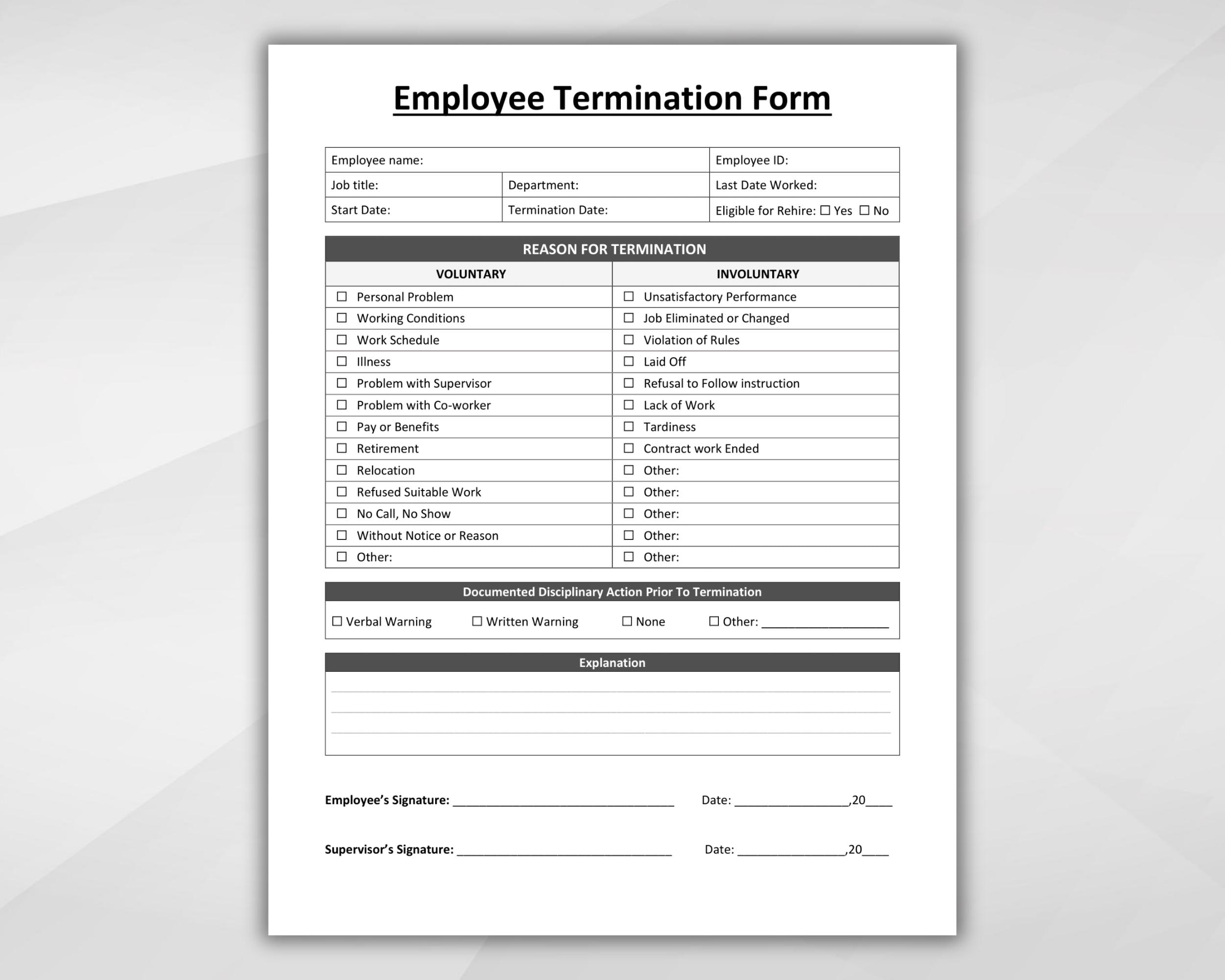 Employee Termination Form. Printable Employee off Boarding Form ...