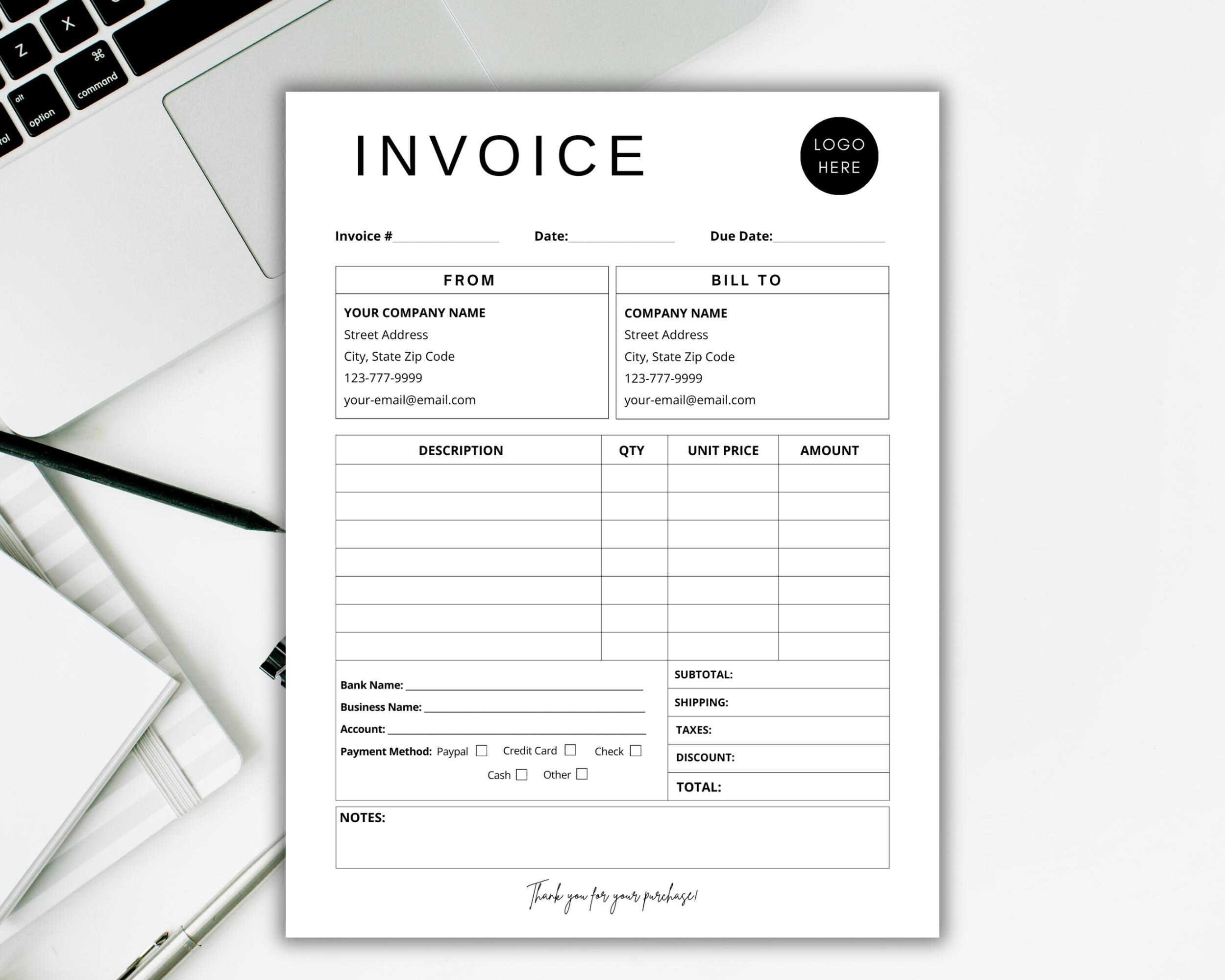 Invoice Template Editable. Customizable Professional Business Invoice ...
