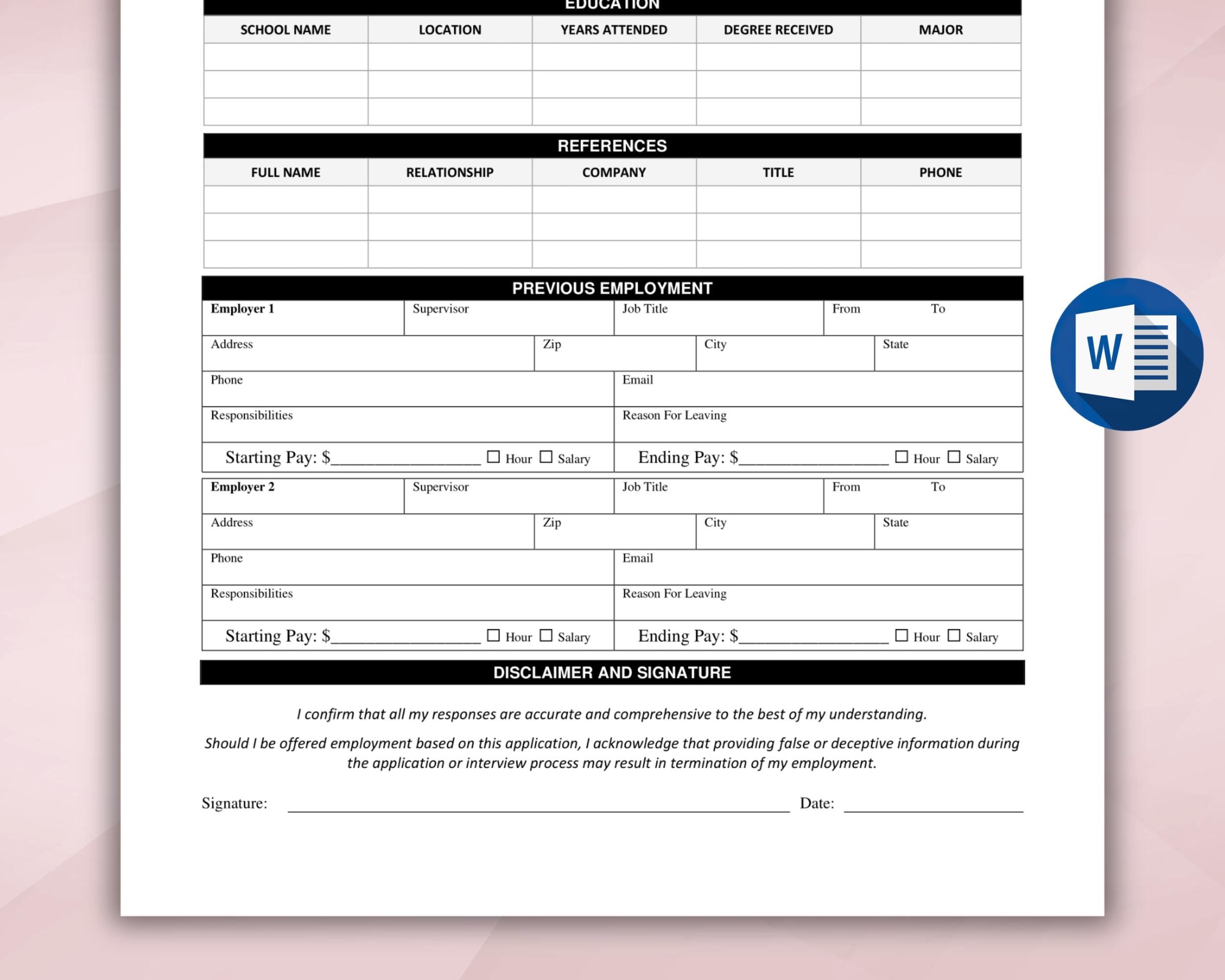 Job Application Template. Printable Employee Application. Application ...