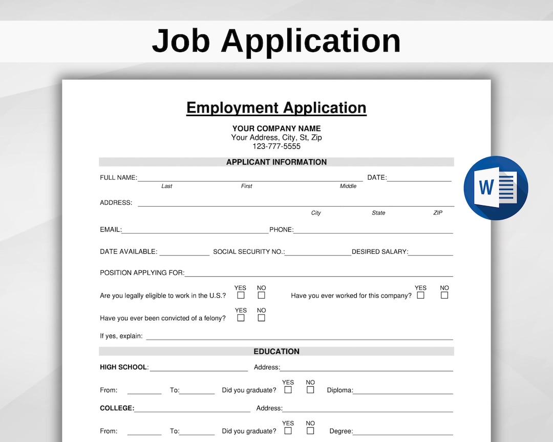 Printable Employee Application. Job Application Template. Application ...