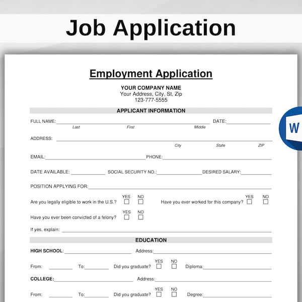 Employment Printable Forms - Etsy