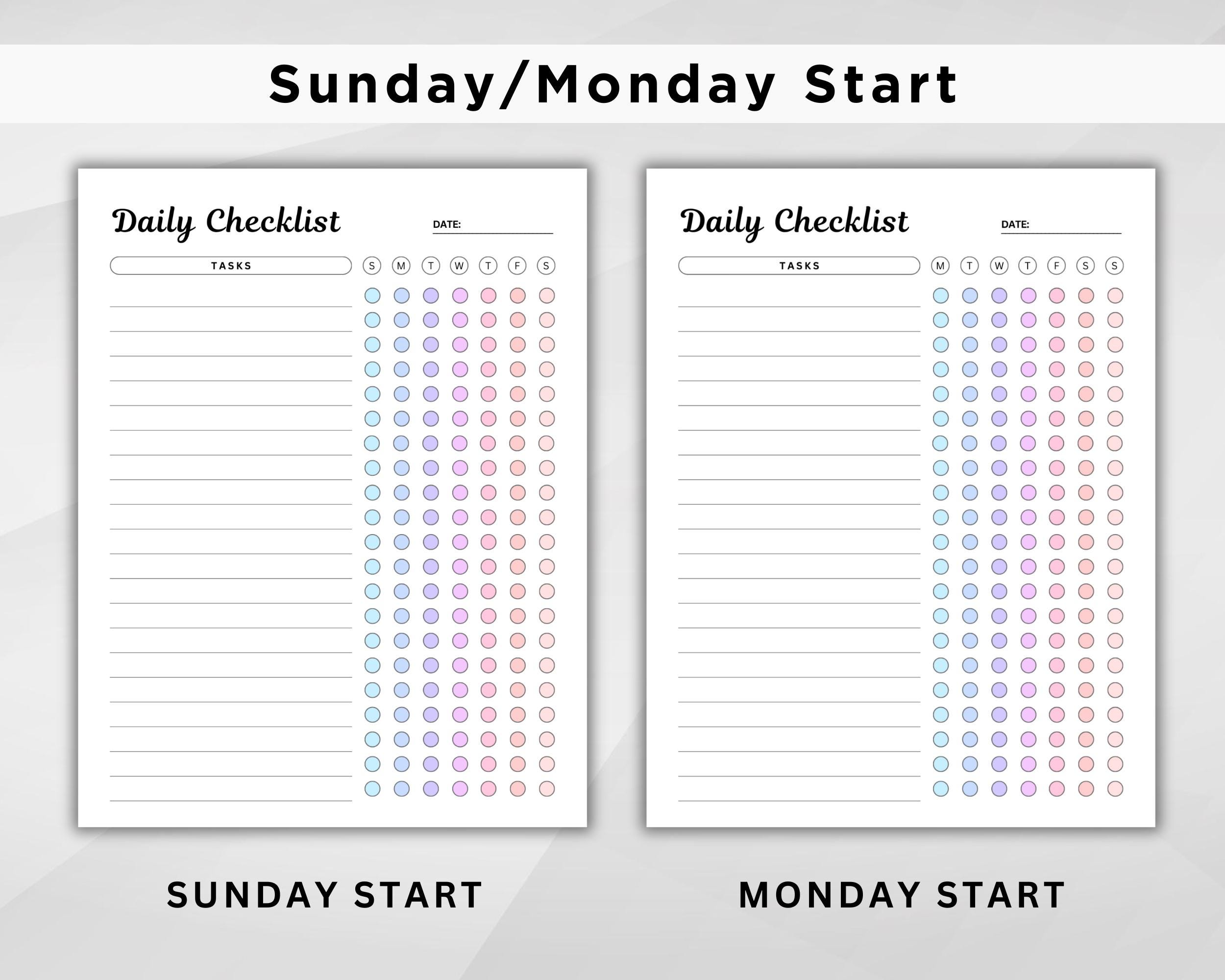 Daily Task Checklist Template. Print at Home Weekly Habits. Weekly to ...
