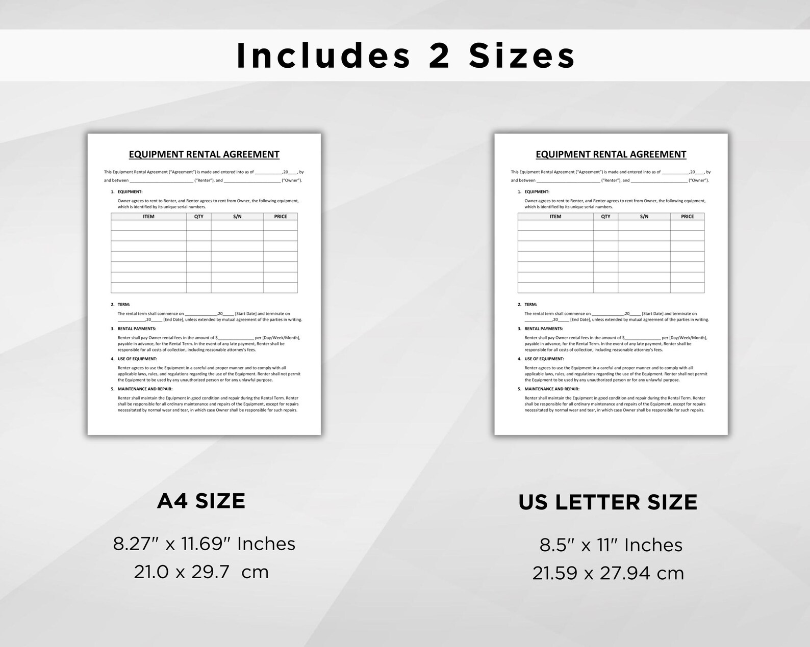 Equipment Rental Agreement Templates. Equipment Rental Contract Form ...