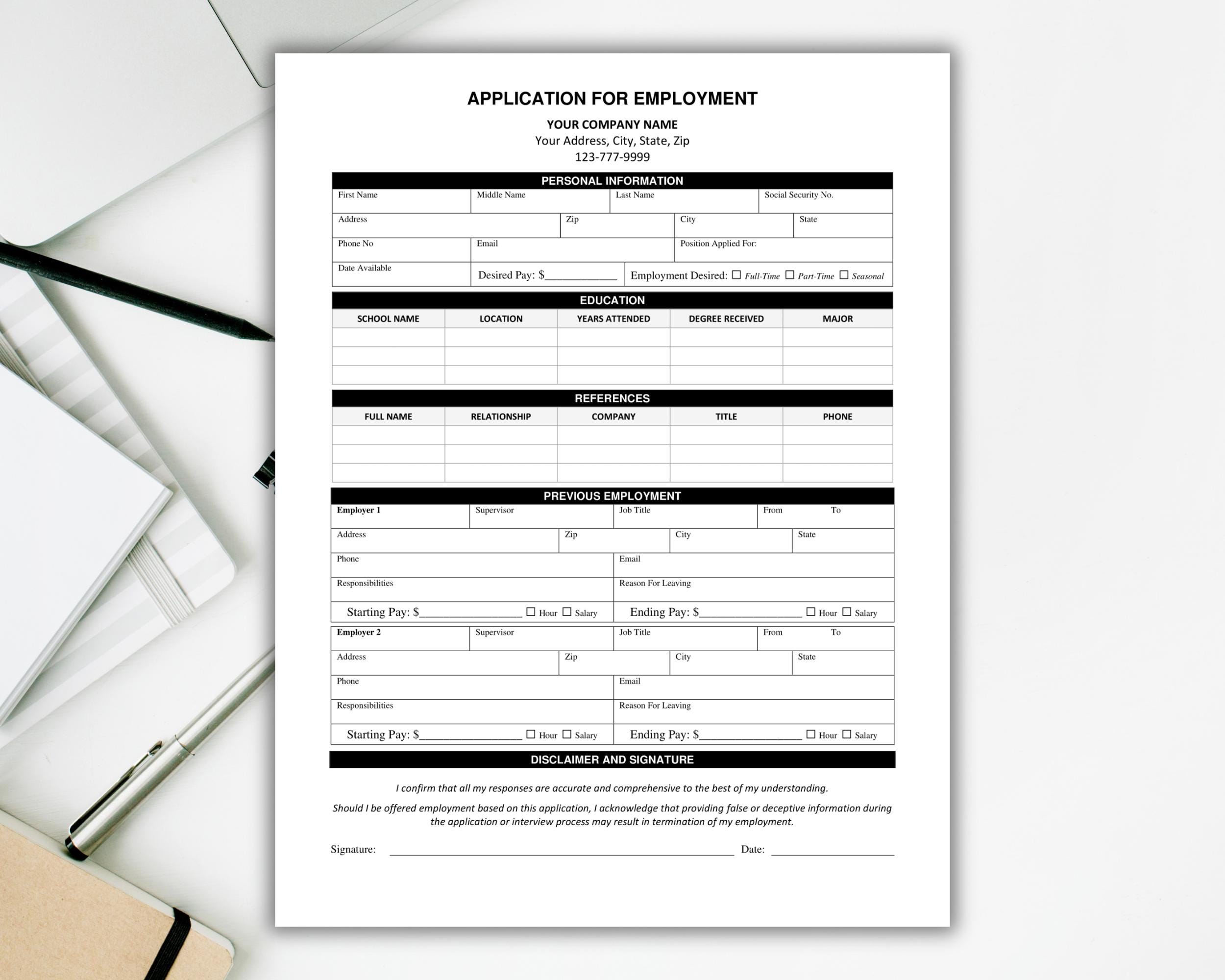 Job Application Template. Printable Employee Application. Application ...