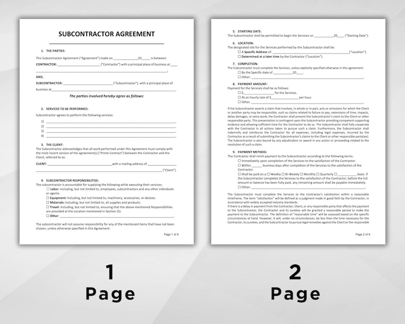 Subcontractor Agreement Template. Editable Subcontractor Contract Form ...