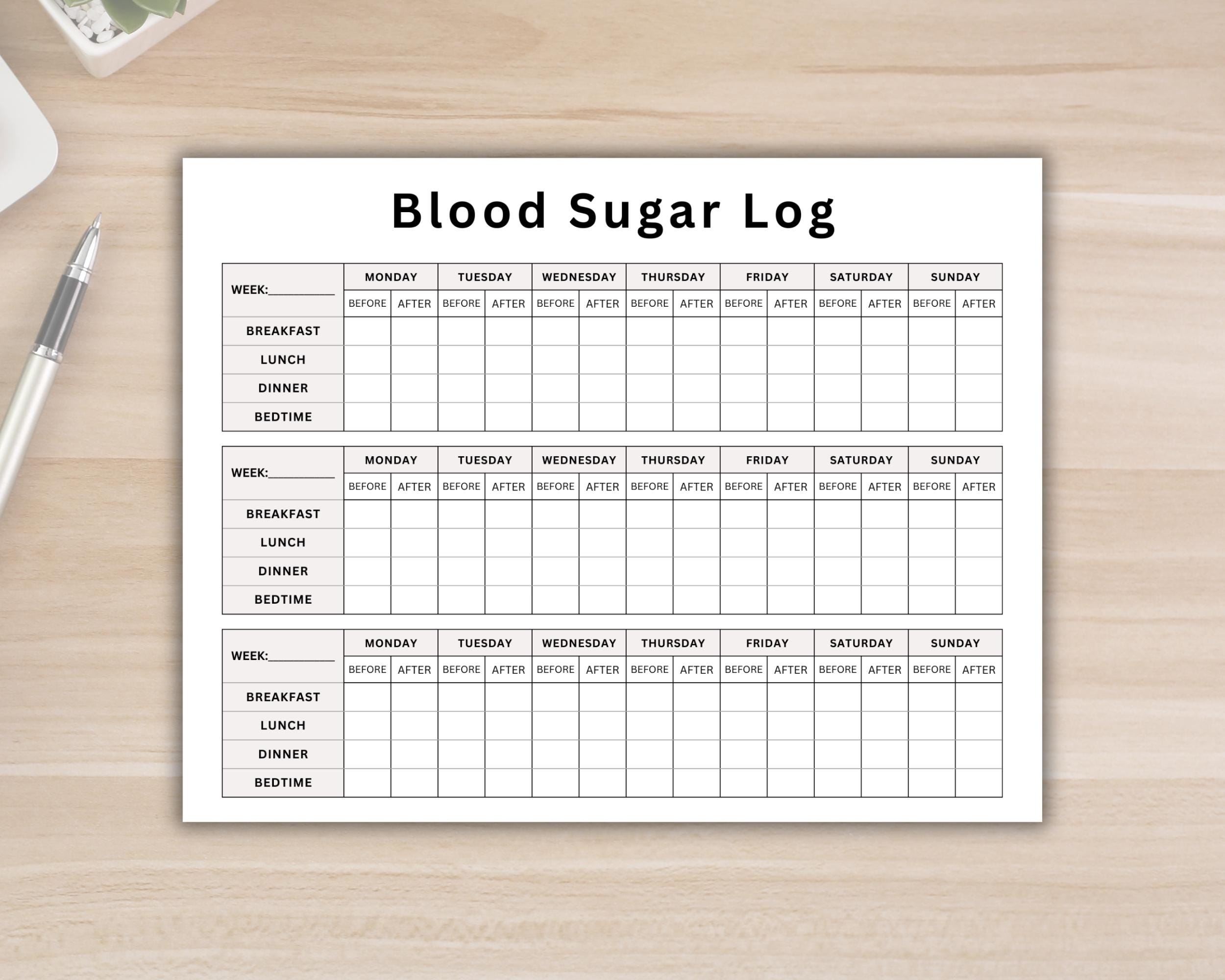 PRINTABLE Blood Sugar Tracker. Blood Glucose Tracker. Diabetic Log ...