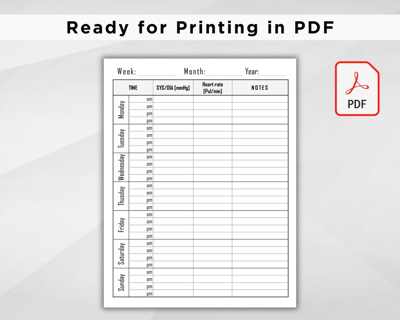 Blood Pressure Log Printable. Daily Blood Pressure Tracker. Medical Log ...