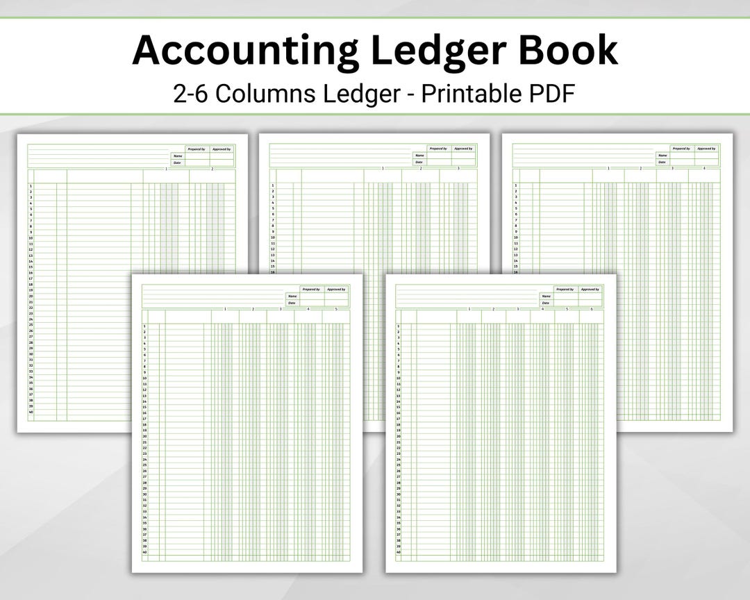 Accounting Ledger. 2-6 Columns Ledger. Columnar Paper. Digital Ledger ...