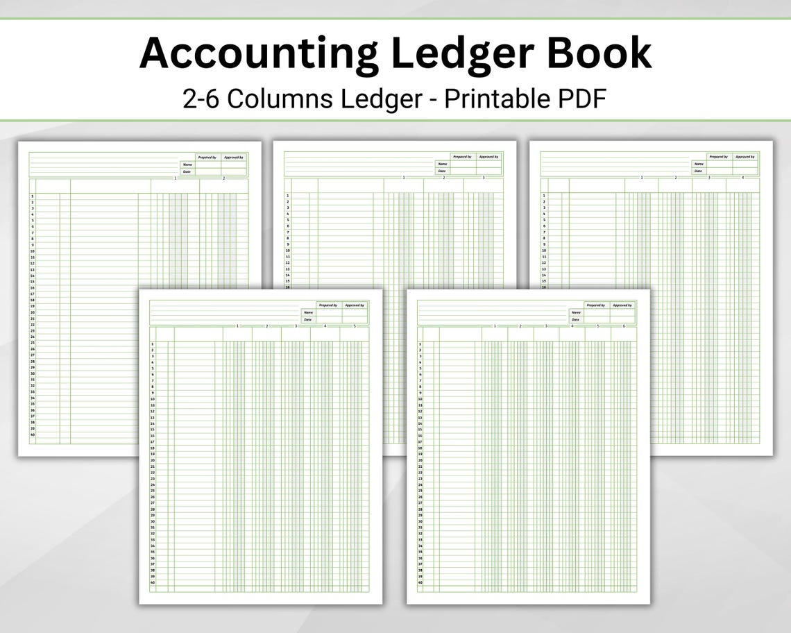 Accounting Ledger. 2-6 Columns Ledger. Columnar Paper. Digital Ledger ...
