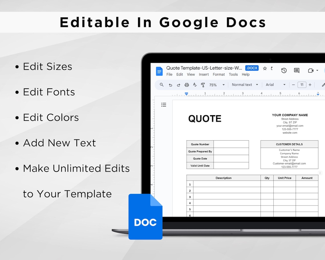 Quote Template. Quote Form. Job Proposal. Job Quote for Small Business ...