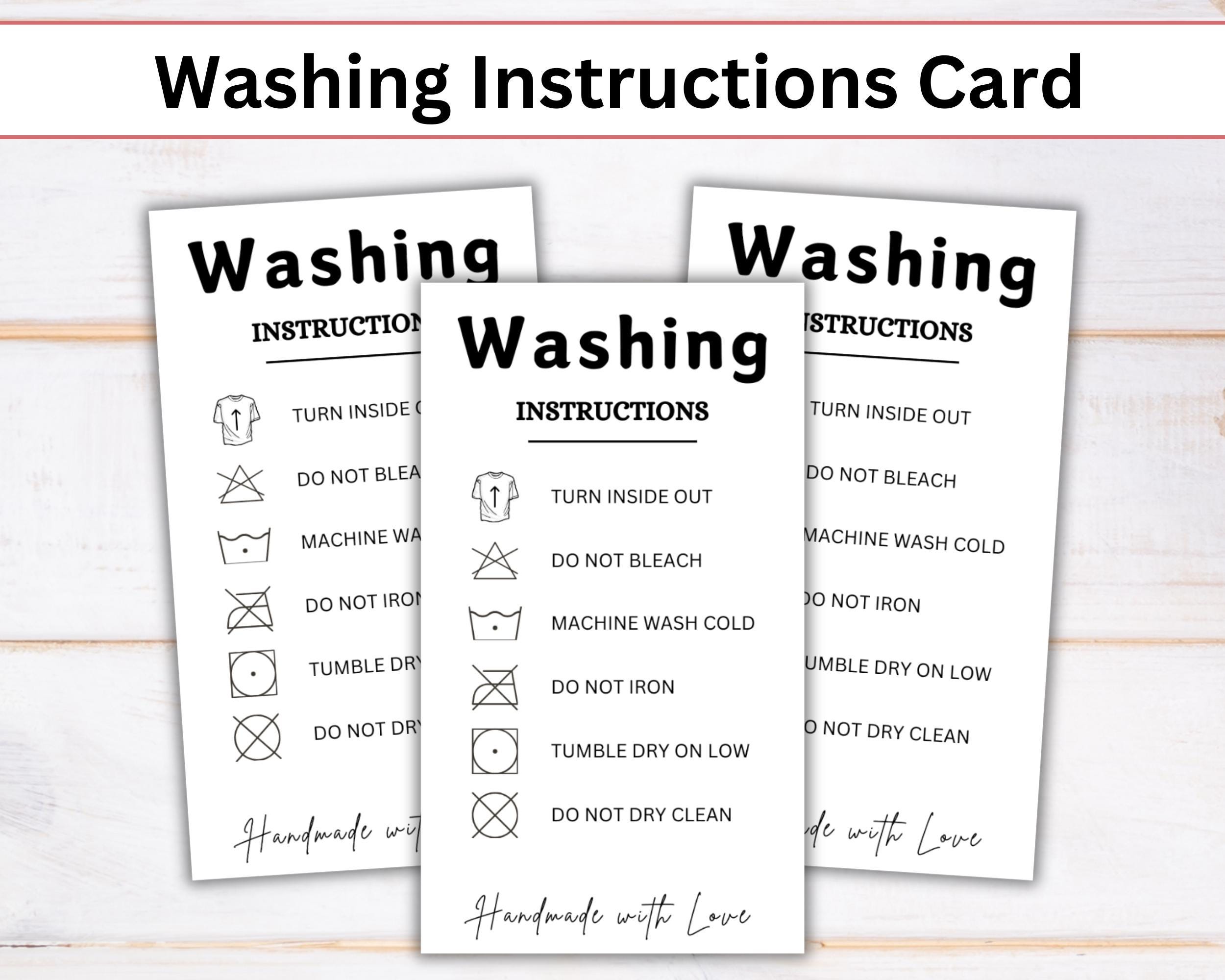 Printable Washing Instructions Card. Clothing Care Card. Shirt ...