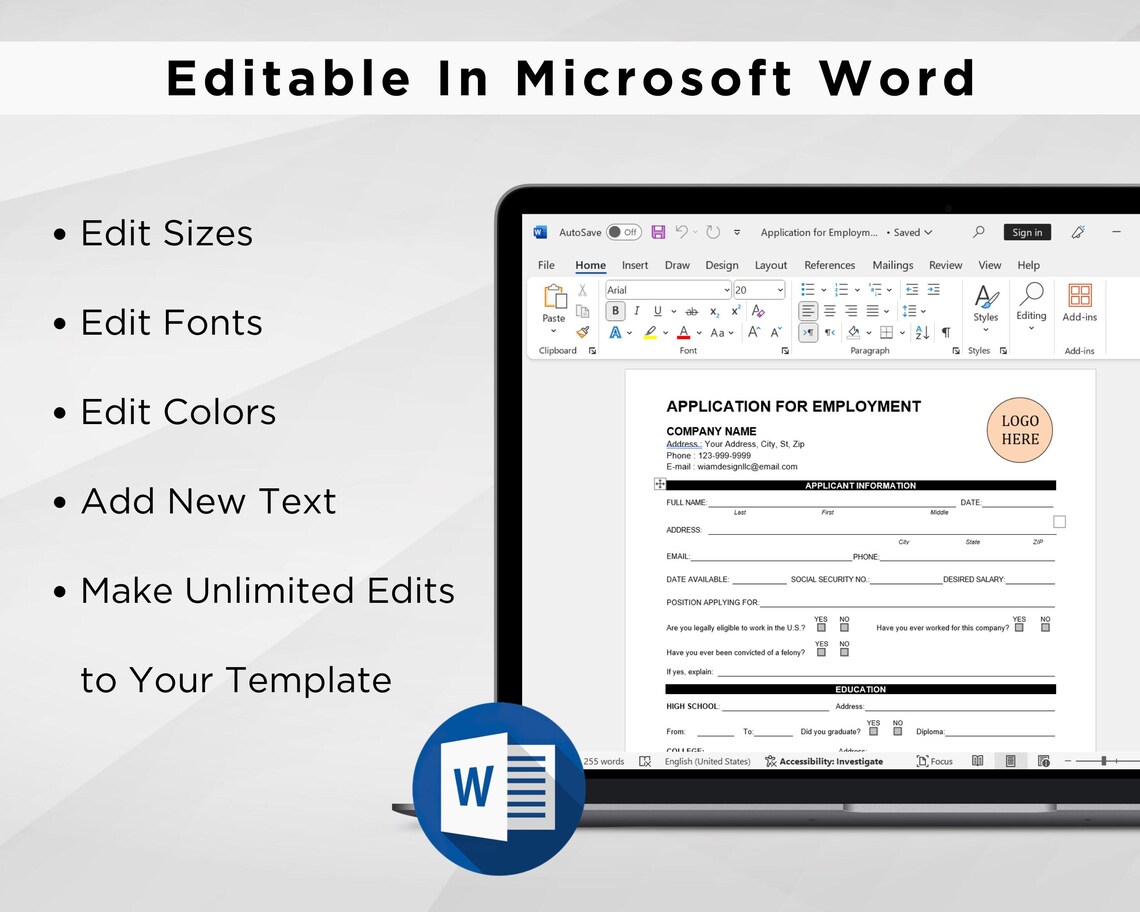 Employment Application Template. Printable HR Template. New Employee ...