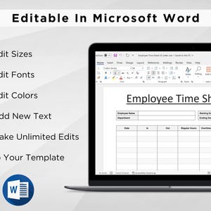 Employee Time Sheet Template Printable. Editable Time Card. Work ...
