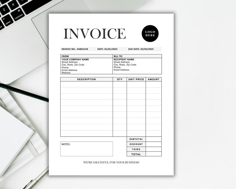 Invoice Template. Business Invoice. Invoice Word. Custom Invoice ...