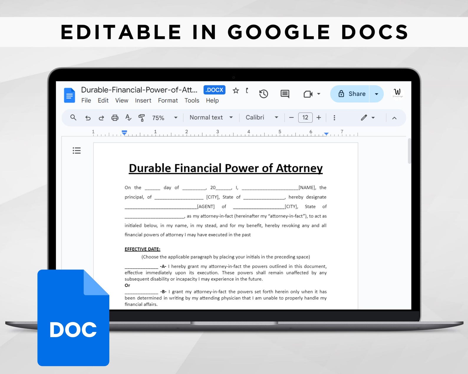 Durable Financial Power of Attorney Template. Printable POA Form ...
