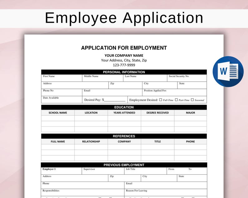 Job Application Template. Printable Employee Application. Application ...