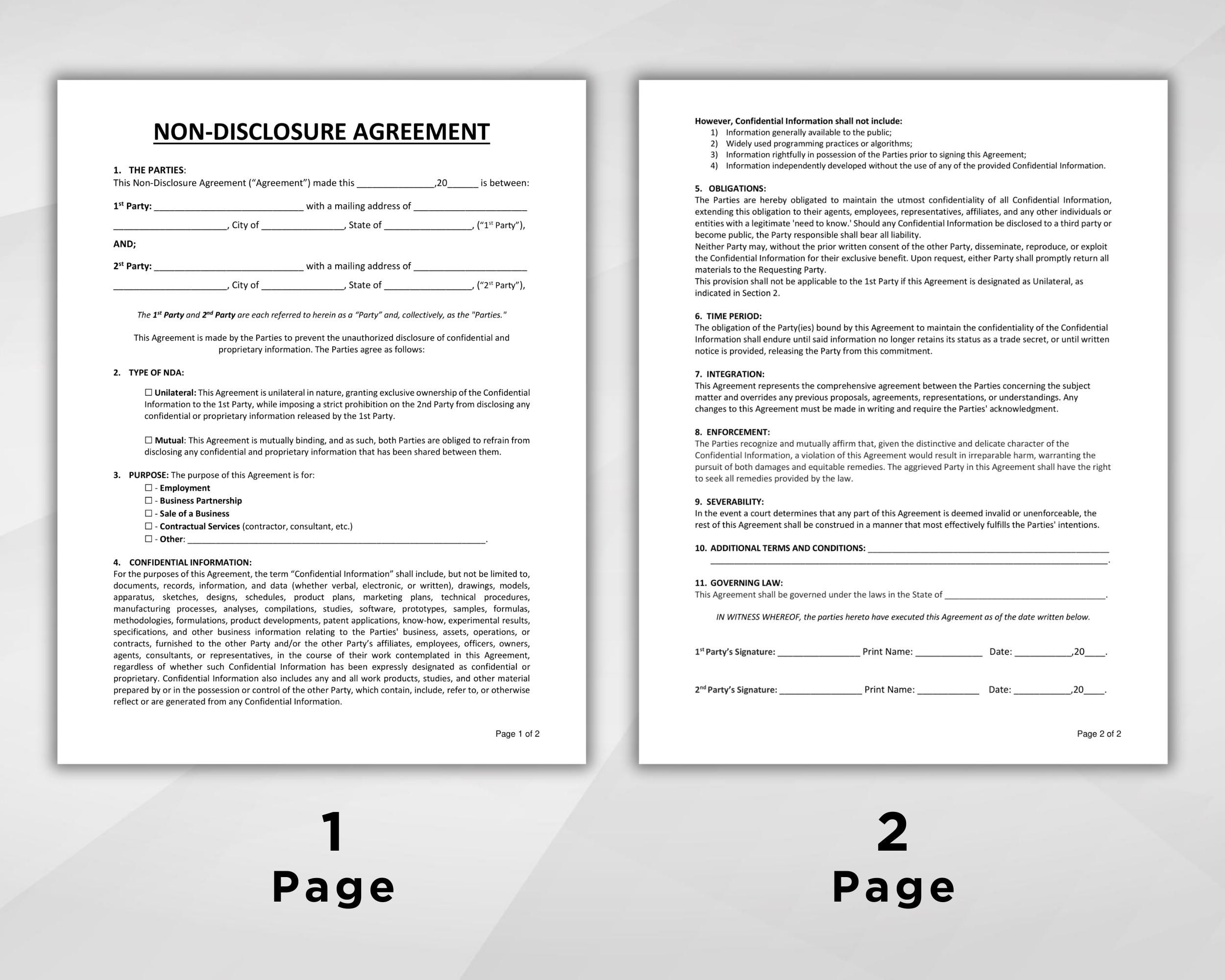 Non-disclosure Agreement Template. NDA Forms. Confidential Disclosure ...