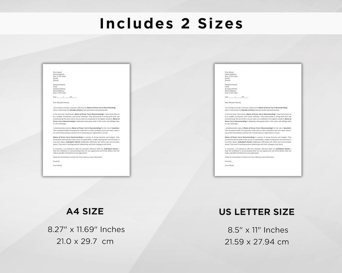 Professional Character Reference Letter Template, Editable Letter of ...
