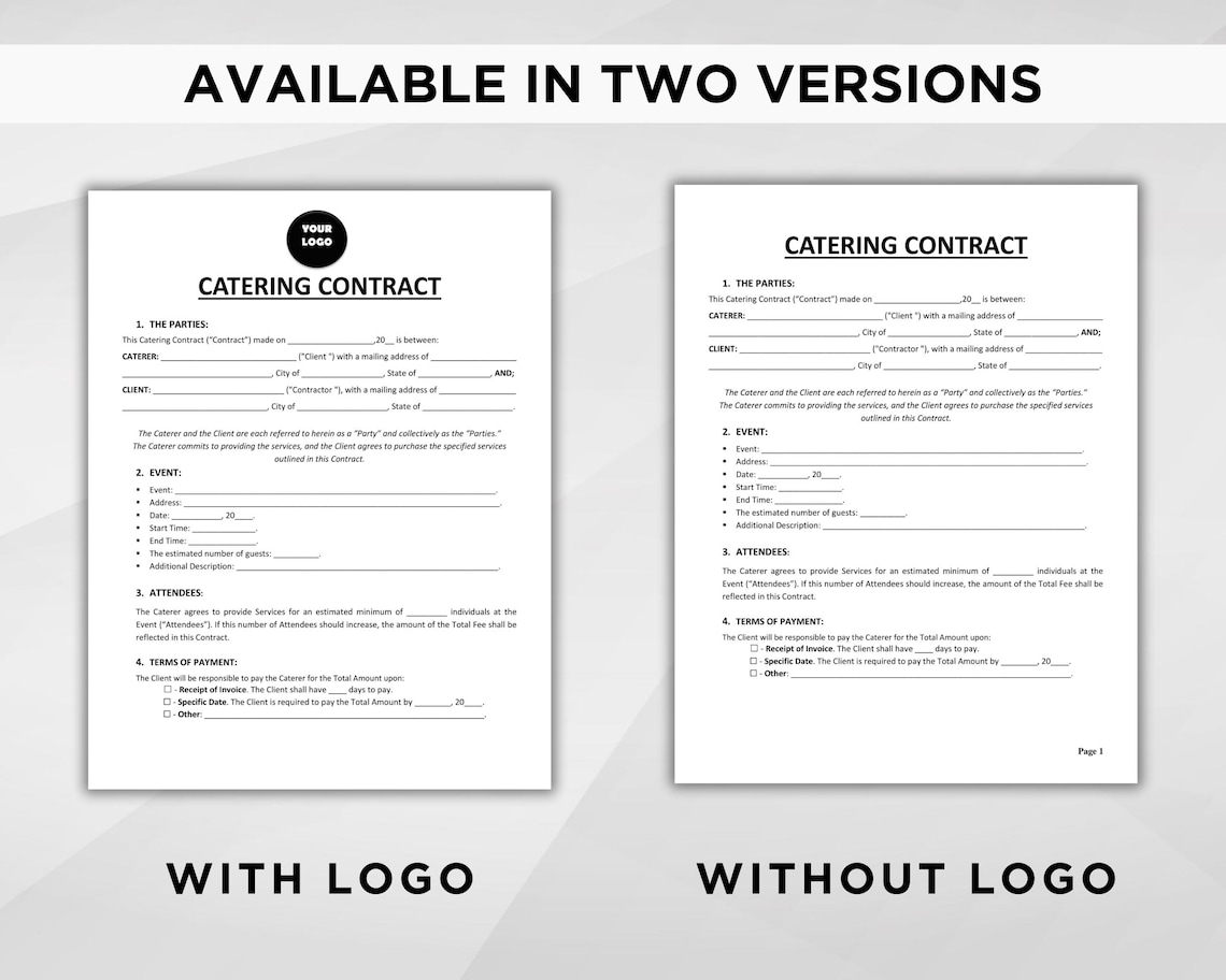Catering Contract Template. Catering Service Contract. Editable ...
