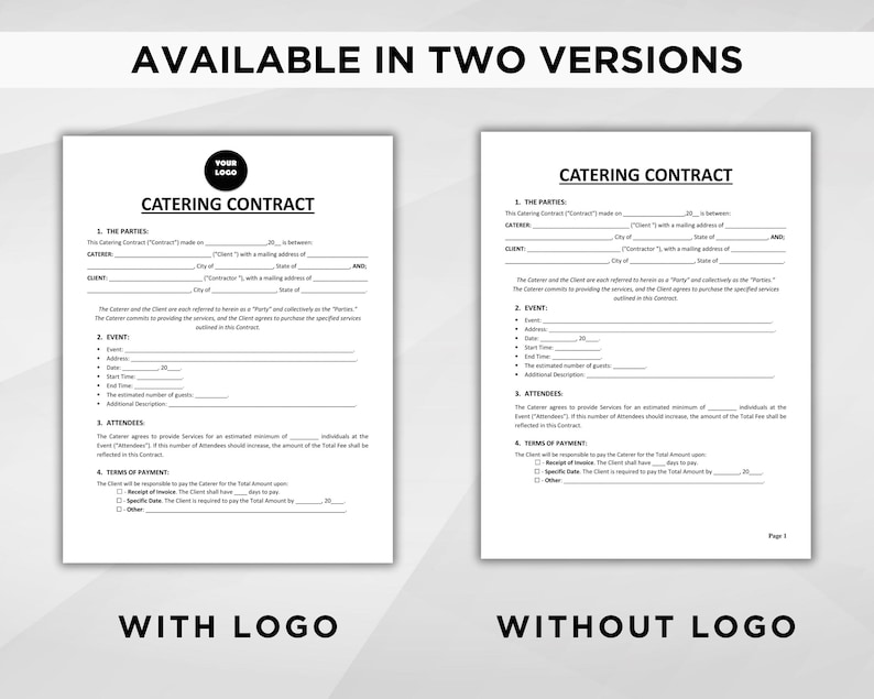 Catering Contract Template. Catering Service Contract. Editable ...