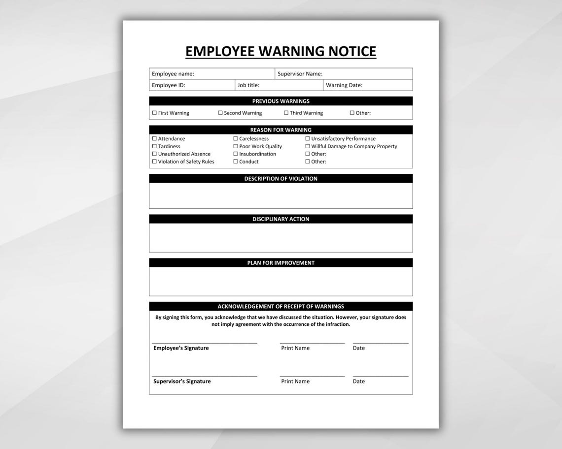 Editable Employee Warning Notice Template. Employee Discipline Form ...