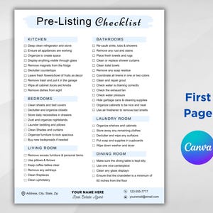 Pre-listing Checklist. Real Estate Prelisting Template. Sellers Agent ...