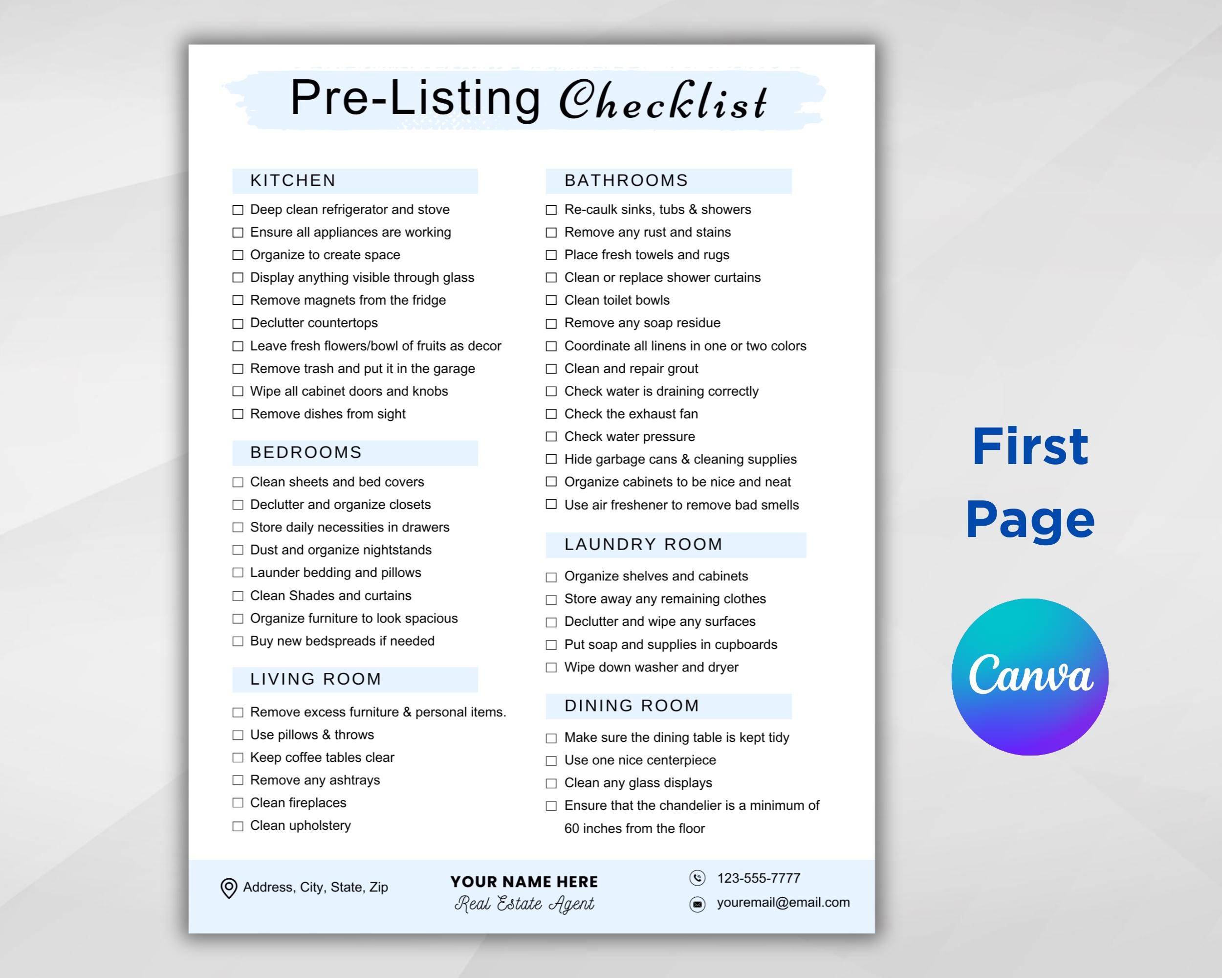 Pre-listing Checklist. Real Estate Prelisting Template. Sellers Agent ...