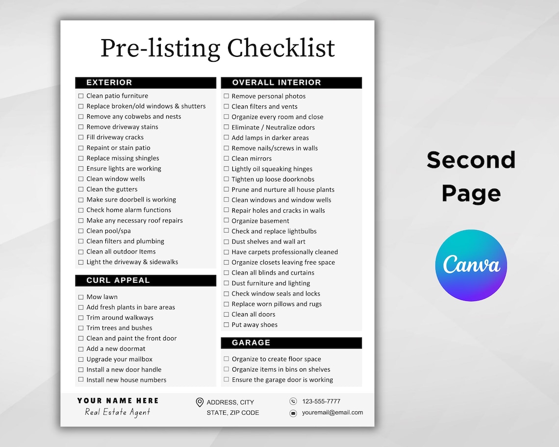 Editable Pre-listing Checklist. Realtor Template. Home Seller Checklist ...
