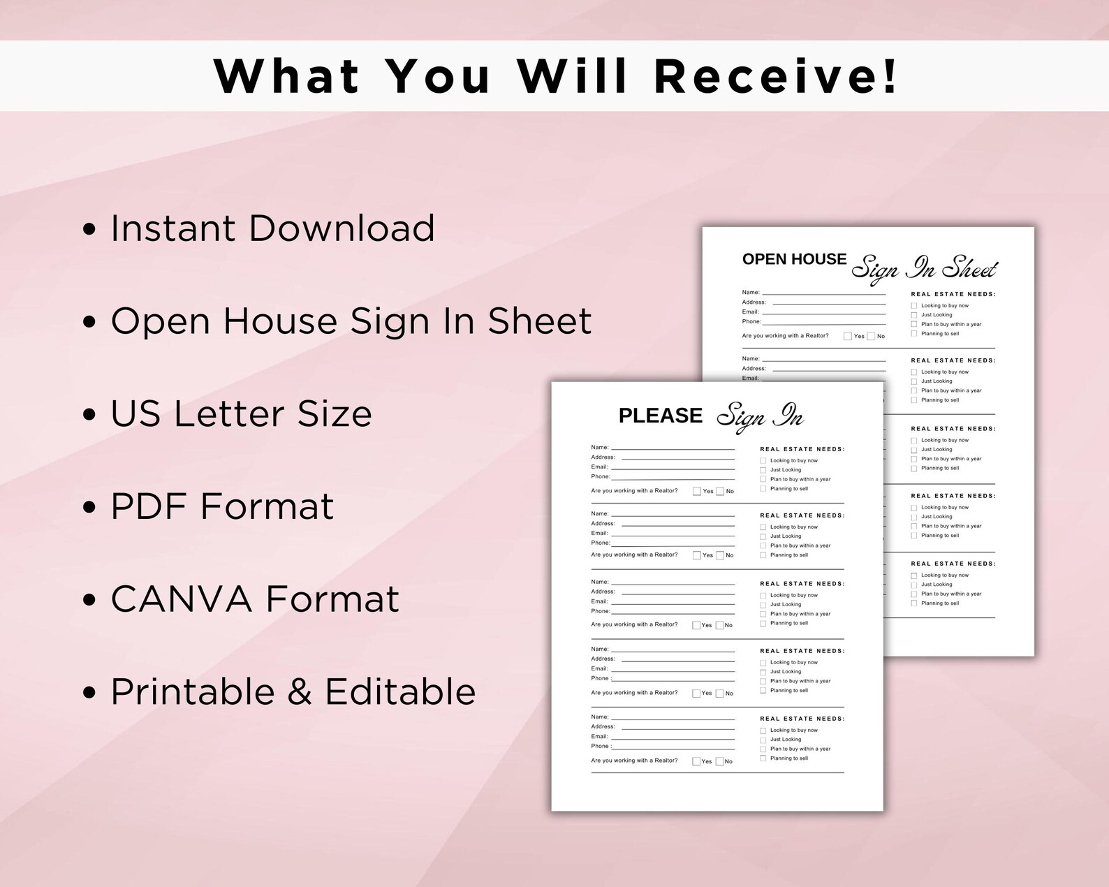 Editable Open House Sign in Sheet Printable PDF, Real Estate Guest ...