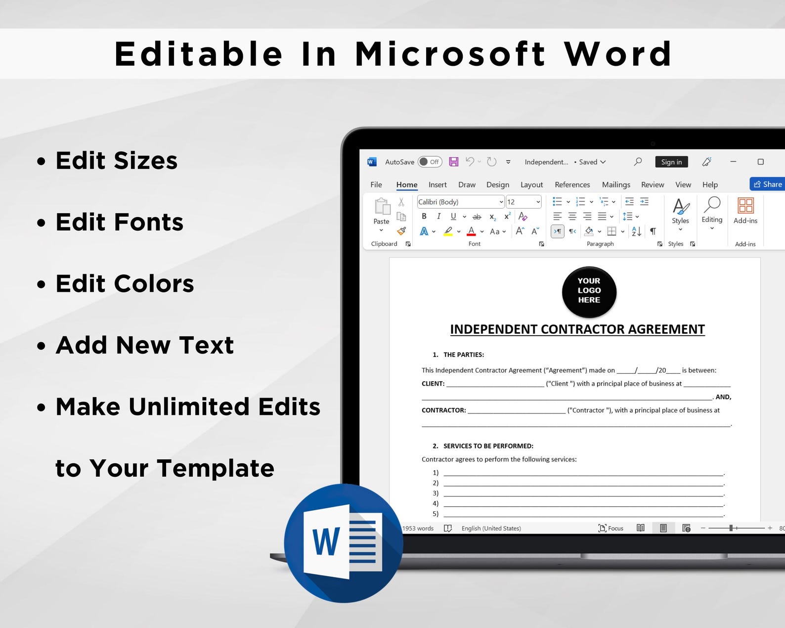 Independent Contractor Agreement Template Printable. Editable ...