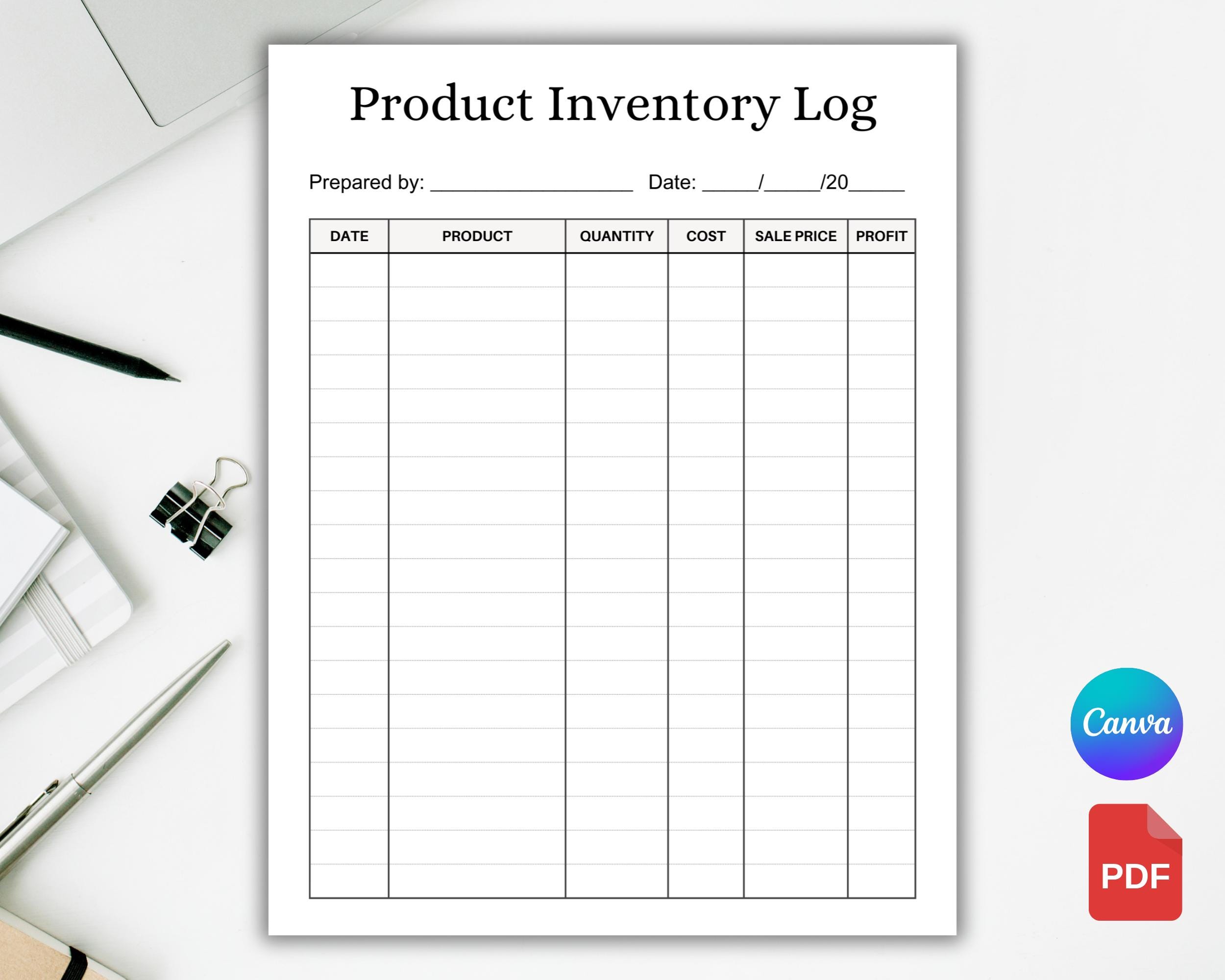 Editable Inventory Tracker. Inventory Log. Product Inventory. Inventory ...