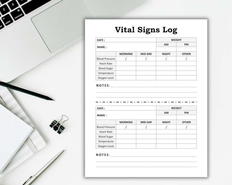 Vital Signs Log. Daily Vital Signs Tracker for Nurse. Vital Sign Sheet ...