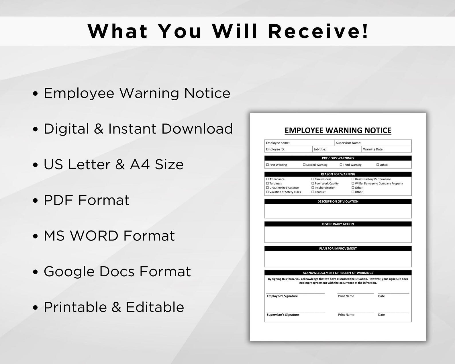 Editable Employee Warning Notice Template. Employee Discipline Form ...