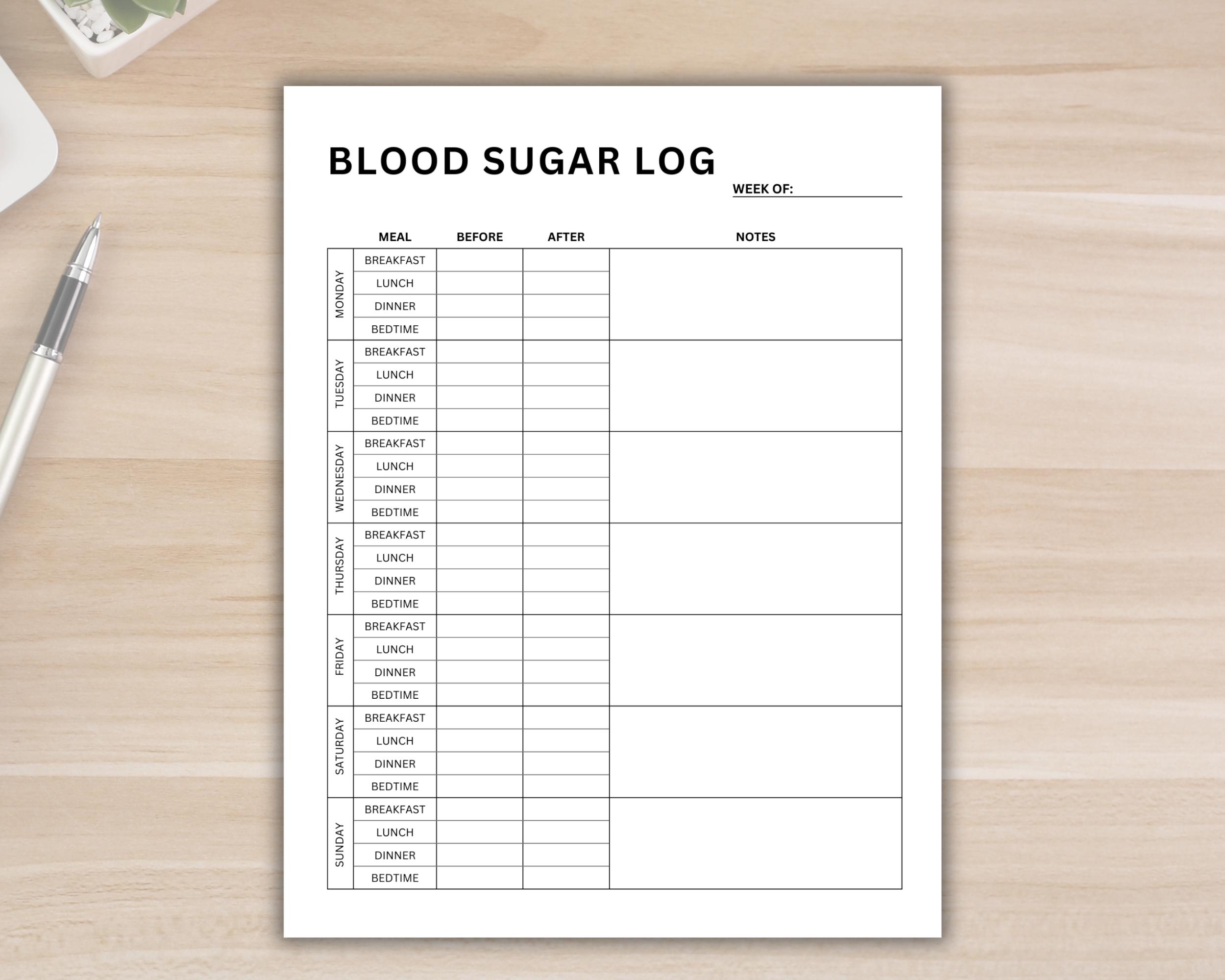 PRINTABLE Blood Sugar Tracker. Blood Glucose Tracker. Diabetic Log ...